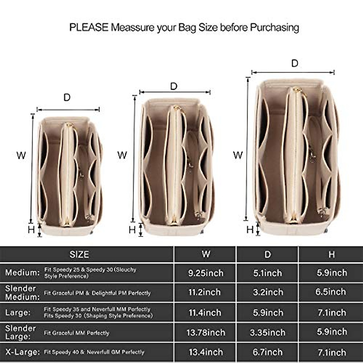 Himai Purse Organizer Insert, Bag Organizer, Bag in Bag, Perfect for Speedy Neverfull and More, 5 Size (Large, Beige)