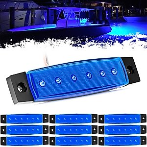 PSEQT LED Boat Interior Lights Marine Courtesy Light Strip Deck Transom Cockpit Navigation Lighting Waterproof for Fishing Pontoon Kayak Yacht Sailboat (Blue 10Pcs)