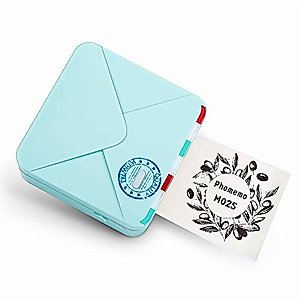 Phomemo Pocket Printer- M02S 300dpi Portable Bluetooth Inkless Mini Phone Printer- Note Printer for DIY Creation, Photo Printing, Study Notes, Cyan