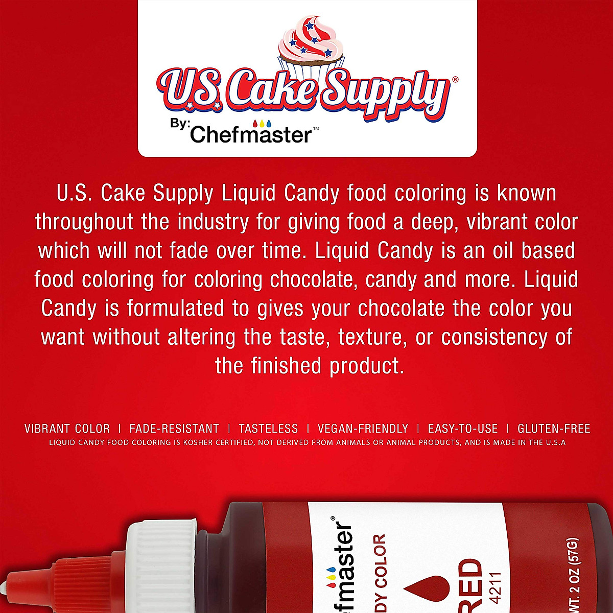 U.S. Cake Supply Large 2-ounce Bottles of each Liquid Candy Food Color 8 Bottle Kit with Mixing Wheel for Chocolate and Candy Coloring