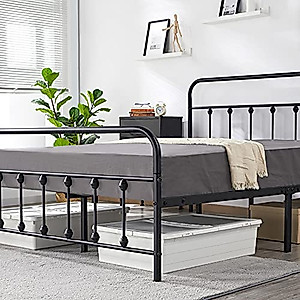 Yaheetech Classic Metal Platform Bed Frame Mattress Foundation with Victorian Style Iron-Art Headboard/Footboard/Under Bed Storage/No Box Spring Needed/Queen Size Black