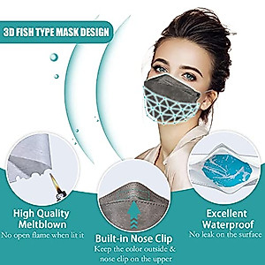 60PCS KF94 Mask, 4 Layers Non-woven KF94 Face Masks 3D Fish Type Protection for Adult Women Men Black+Grey