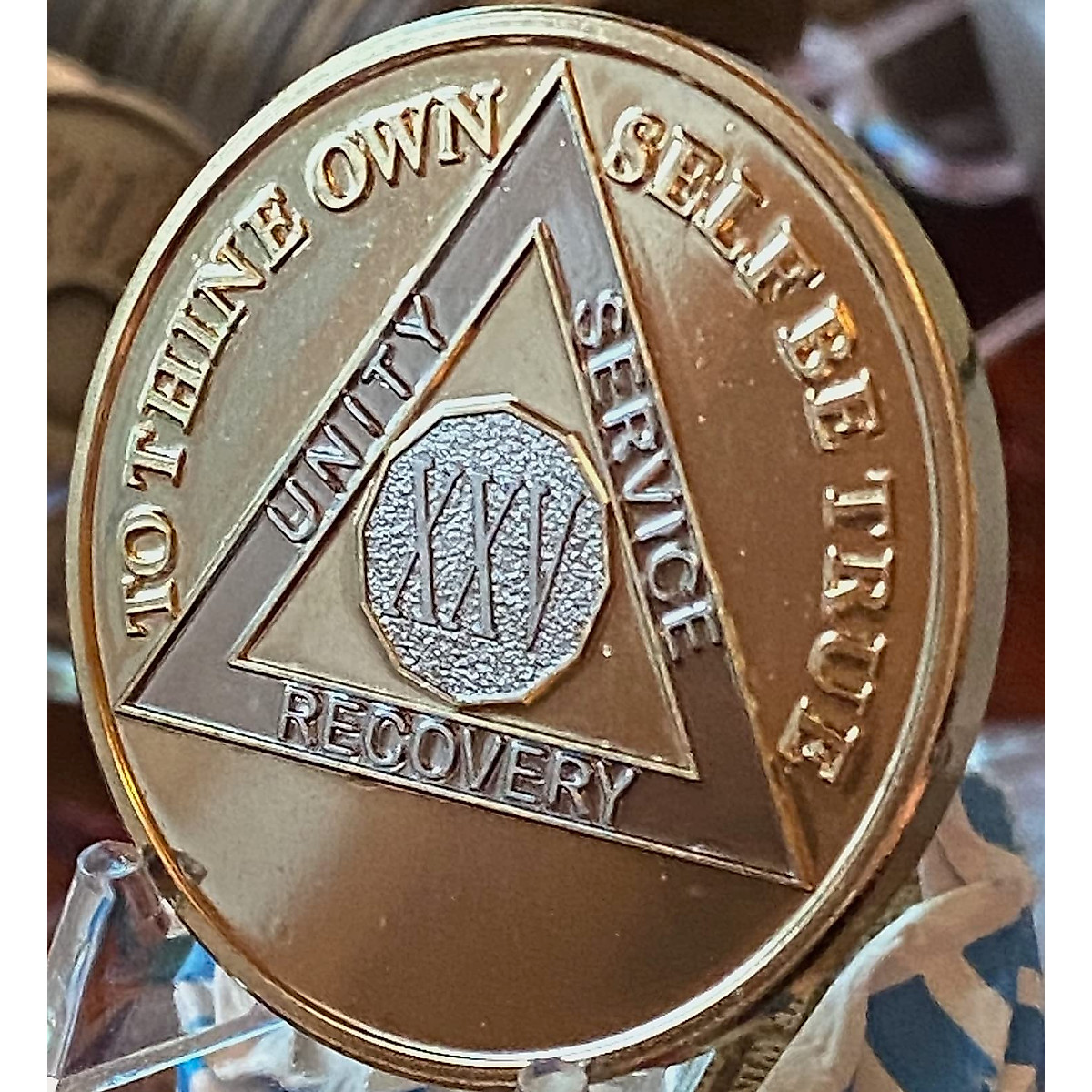 25 Year AA Medallion Large 1.5 Inch 22K Bi-Plated Gold and Nickel Plated Sobriety Chip