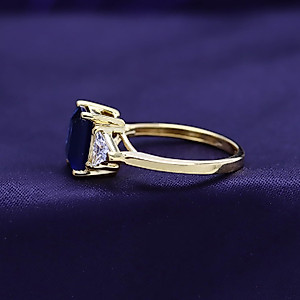 AFFY 14k Yellow Gold Over Sterling Silver Emerald Cut Blue Sapphire With Trillion White Topaz Ring Jewelry For Womens Ring Size-8