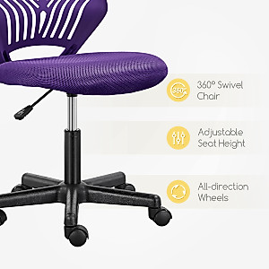 Yaheetech Students Cute Desk Chair Low-Back Armless Study Chair w/Lumbar Support Adjustable Swivel Chair in Home Bedroom School, Purple