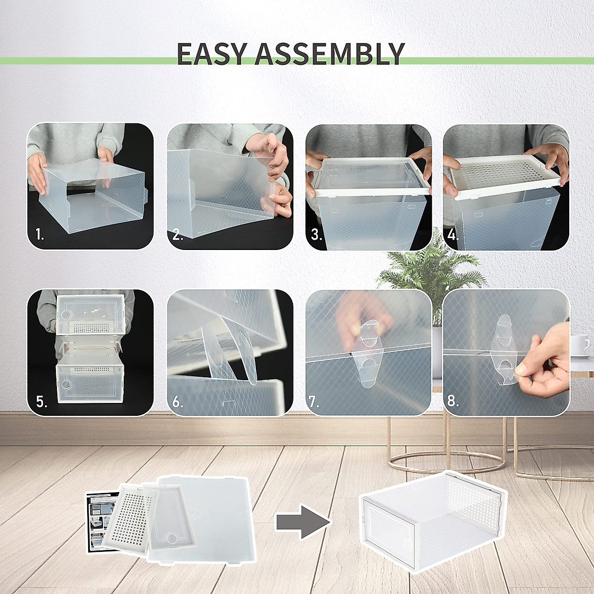 Hrrsaki 15 Pack Shoe Storage Boxes, Shoe Boxes Clear Plastic Stackable, Shoe Organizer Boxes with Front Opening Lids, Ventilation and Dust-proof, Shoe Container Boxes for Closet, Bedroom, Bathroom