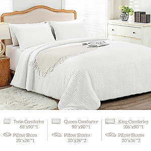 Homelike Moment Boho King Size Comforter Set White, 3 Pcs Lightweight Warm Jacquard King Bedding Comforter Set for All Seasons, Down Alternative Soft Comforter Sets King Size Bed with 2 Pillow Shams