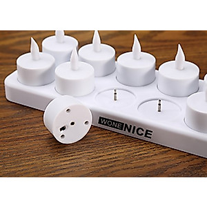 WoneNice Rechargeable Tea Lights Flickering Flameless Candles with Charging Base and AC Adapter, Romantic Deco for Home Parties, Restaurants, Weddings, Christmas