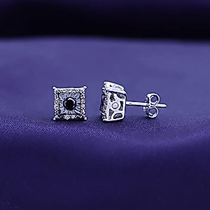 1/4 ctw Black Natural Diamond Square Frame Halo Cluster Miracle-Set Stud Earrings Womens 14k White Gold Over Sterling Silver (Black Color, I2-I3 Clarity, 0.25 Cttw)