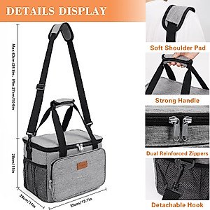 Elyum Lunch Box, Lunch Bag Women/Men Large Insulated Lunch Bag with Adjustable Shoulder Strap, Leak Proof Cooler Bag Reusable for Office Picnic Beach (15L, Grey)