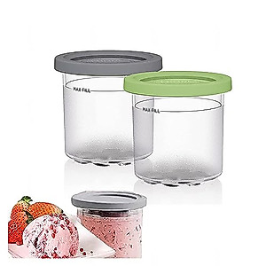 EVANEM 2/4/6PCS Creami Deluxe Pints, for Ninja Creami Cups,16 OZ Pint Ice Cream Containers with Lids Reusable,Leaf-Proof Compatible with NC299AMZ,NC300s Series Ice Cream Makers,Gray+Green-2PCS