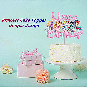 Princess Birthday Party Supplies, Princess Cake Toppers For Girls, Pink Glitter Princess Cake Decorations Castle Party Decorations Theme Birthday Party Suppliers for Princess Party Supplies Décor