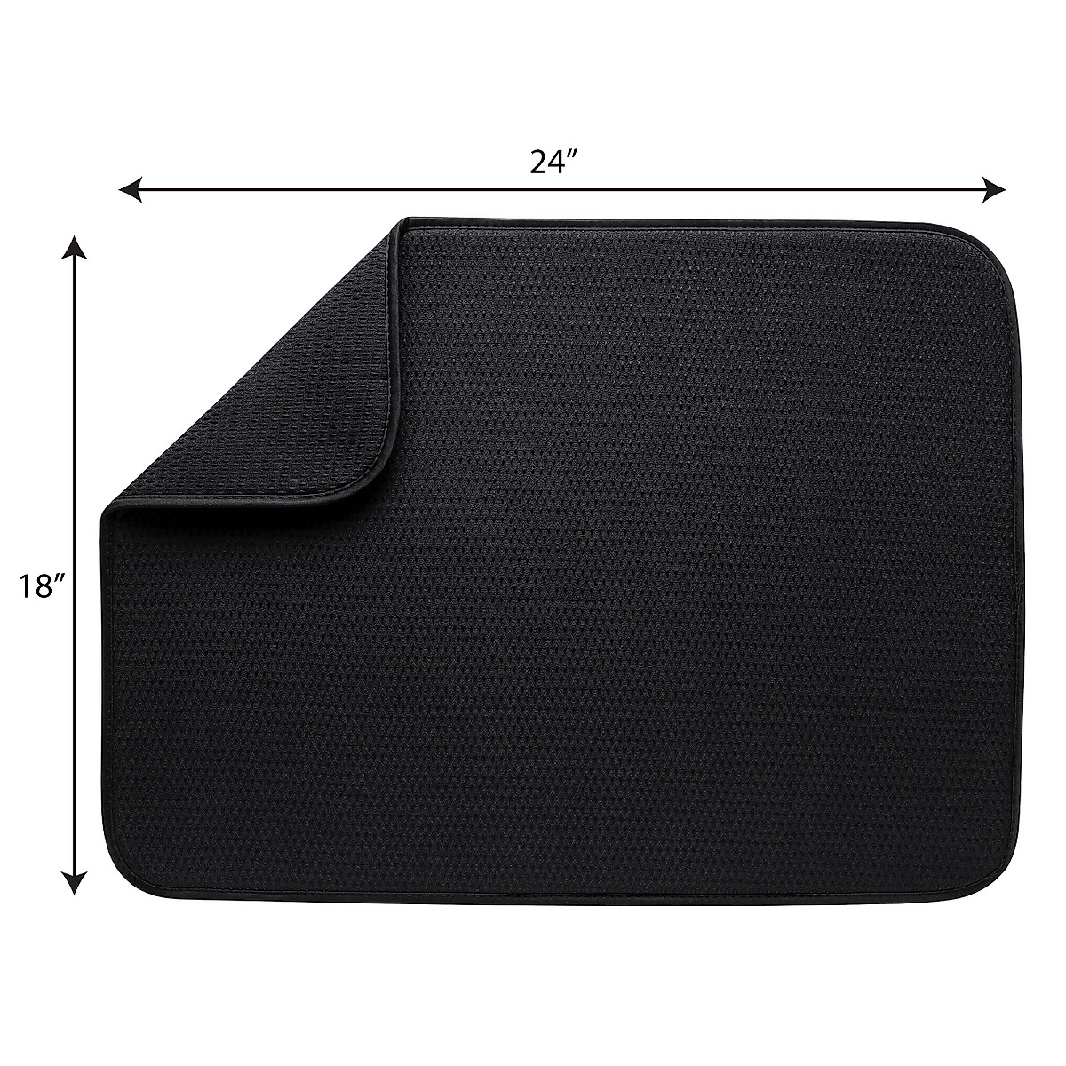 Envision Home Absorbent, Reversible Microfiber Dish Drying Mat for Kitchen,18 Inch x 24 Inch, X-Large, Black