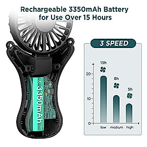 Necklace Fan, EasyAcc Hand Free Fan Rechargeable Fan 3 Speed 3-17 Hours Adjustable 100° Angle Personal Fan Built-in Night Light USB Fan Cooling Fan for Camping Outdoors Travel - Black