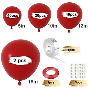 TUPARKA Red Balloons 102 Pcs Balloons Garland Arch Kit 5 10 12 18 Inch Matte Red Party Balloons for Birthday Bride Baby Shower Wedding Party Décor