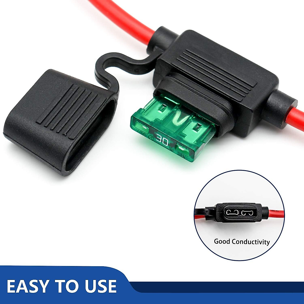 12 AWG Inline Fuse Holder - 12 Gauge Fuse Holder for 30A Blade Fuse (6 Pack)