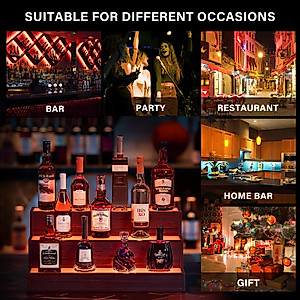 Cubehom LED Lighted Liquor Bottle Display Shelf, 24 Inch Bar Display Shelf with App & Remote Control 3 Tier for Home Bar, Party, Walnut