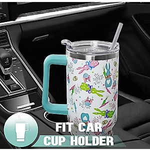 Nqhsionv Easter Tumbler with Handle 40 oz Easter Bunny Coffee Travel Mug Stainless Steel Rabbit Insulated Cup Happy Easter Decor Gifts