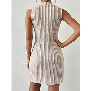 WDIRARA Women's 2 Piece Outfits Rib Knit Mock Neck Sleeveless Split Hem Tank Dress and Shorts Set Apricot XL