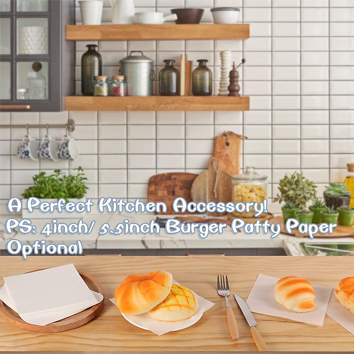 Burger Patty Paper, 5.5 x 5.5in, Set of 300, Patty Paper Squares, Baking Parchment Paper Squares/Hamburger Patty Papers for Separating Burger Patty, Cookies and More