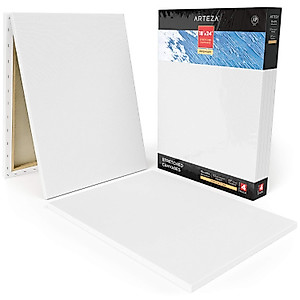 ARTEZA Premium Stretched Canvas, 18 x 24 Inches, Pack of 4, Blank White Canvas for Acrylic, Oil and Gouache Painting