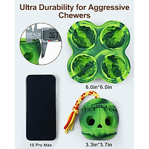 Joytale Dog Enrichment Toys, Treat Dispensing Dog Toys for Aggressive Chewers, Fillable Dog Chew Toys with Frozen Mold, Skull Design Dog Toys with Rope, Dog Toys to Keep Them Busy