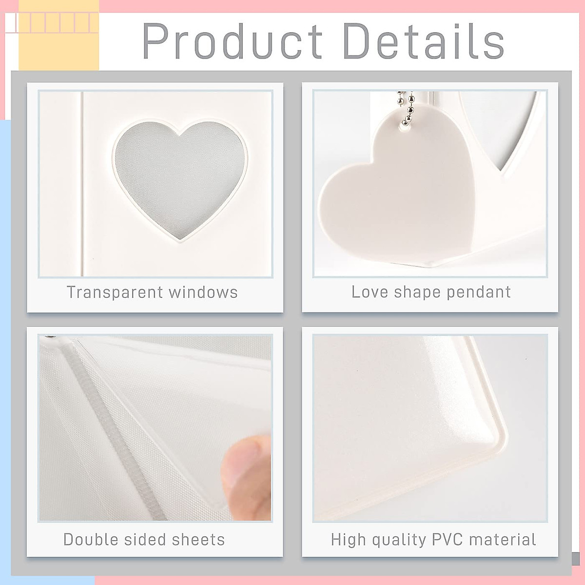 FUNUPUP 3 Inch Photocard Binder Kpop Album Kpop Photocard Holder Book Hollow Mini Photo Album with 32 Pockets (White Heart)