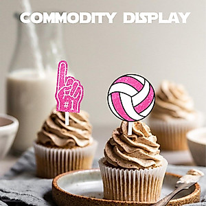 18pcs Pink Glitter Volleyball Dessert Cupcake Topper Beach Volleyball Player Sport Theme Decor Supplies Girls Happy Birthday Decorations