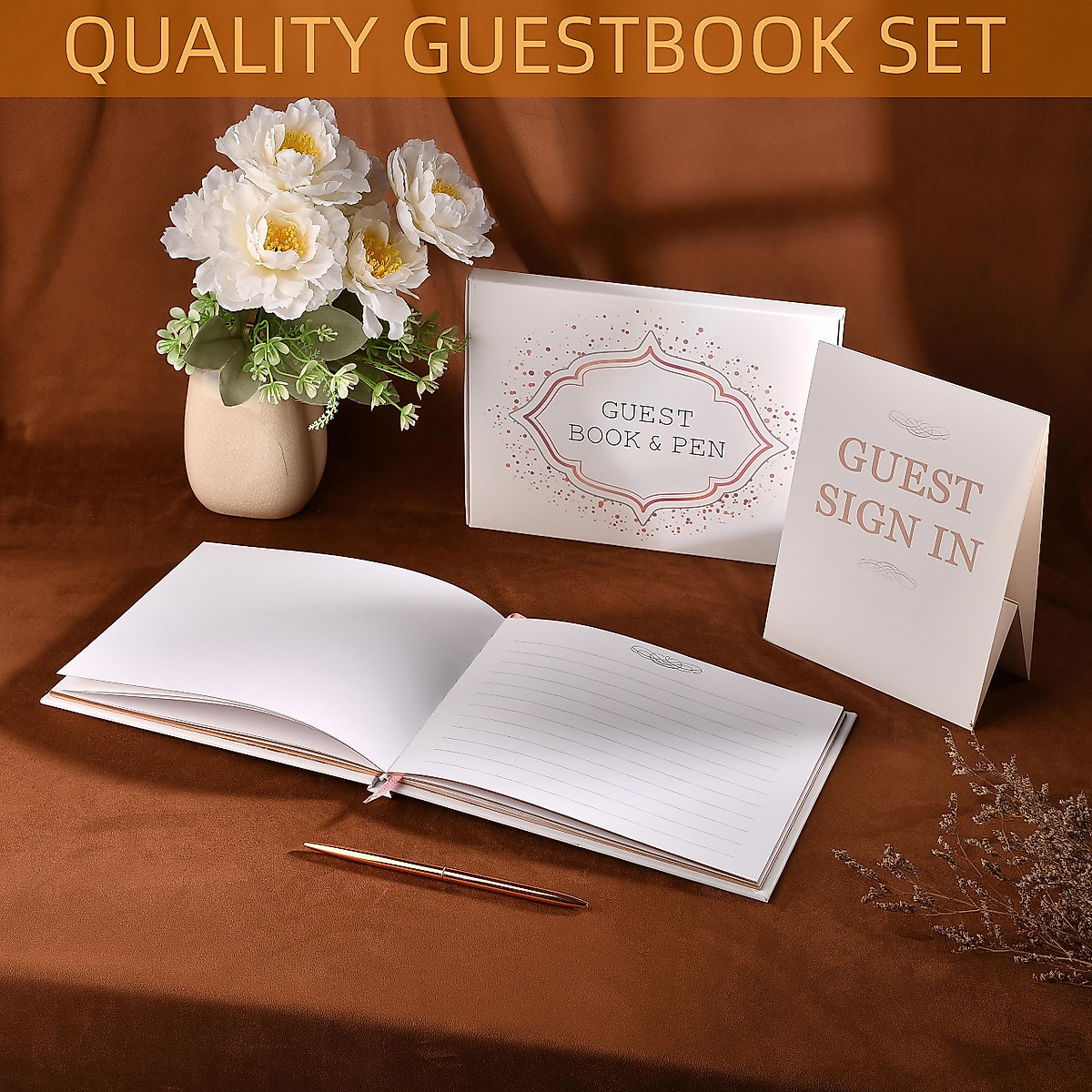 XCZBX Wedding Guest Book,Wedding Guest Book with Pen,Polaroid Guest Book for Wedding Reception,Baby Shower, Birthdays, Graduation Parties，Funeral and Special Events （Rose Gold ）