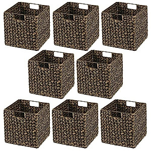 mDesign Natural Woven Hyacinth Cube Storage Bin Basket Organizer with Handles for Kitchen Pantry, Cabinet, Cupboard, Shelf/Cubby Organization, Hold Food, Drinks, Snacks, Appliances, 8 Pack, Black Wash