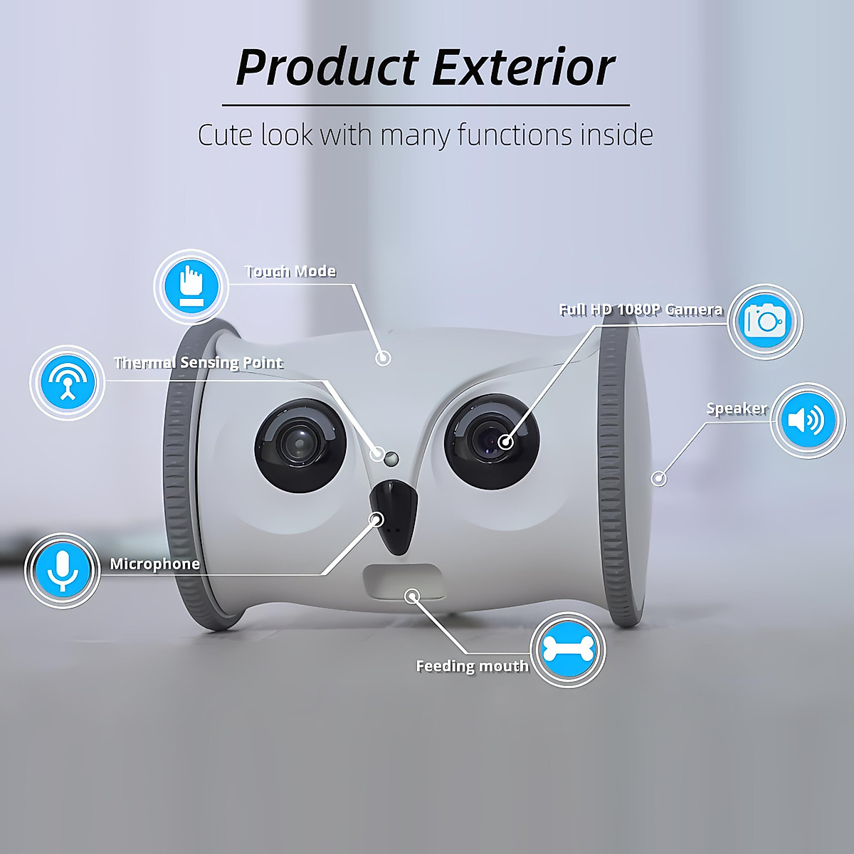 SKYMEE Owl Robot: Mobile Full HD Pet Camera with Treat Dispenser, Interactive Toy for Dogs and Cats, Remote Control via App (2.4G WiFi ONLY)