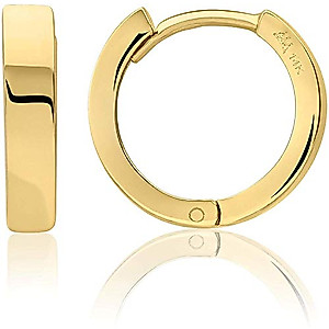 14kt Gold Huggie Hoop Earrings Minimalist Small Simple Thin huggies For Women and Men Polished Flat Hinged Hoop (Yellow Gold)
