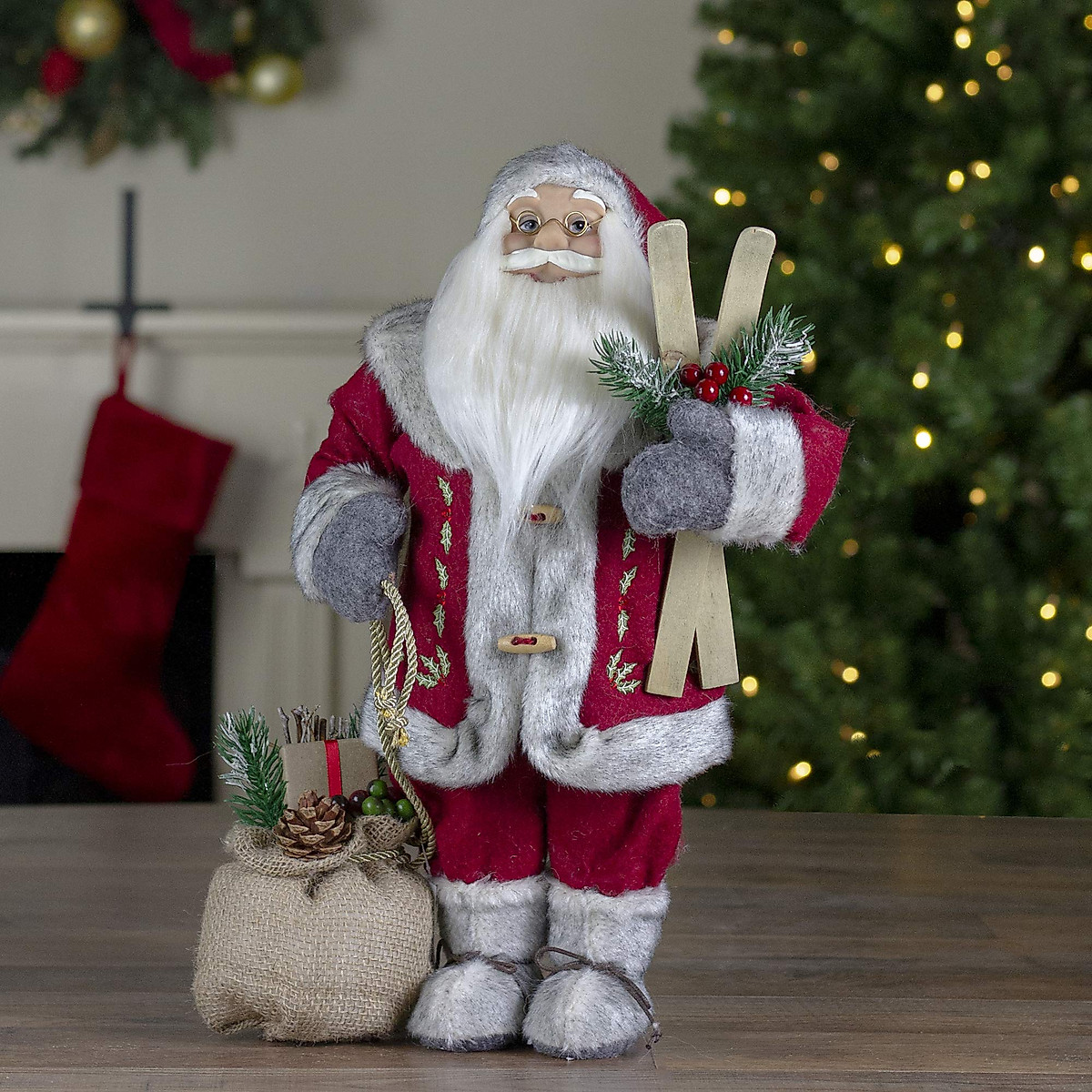 Northlight 18" Standing Santa Christmas Figure with Skis and Fur Boots