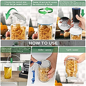 Mason Jar Electric Vacuum Sealer, Portable Food Vacuum Sealer Kit, Attachment Hose Compatible Vacuum Sealer Jars, for Regular Mouth and Wide Mouth Mason Jars with Electric Vacuum Pump and Lid opener