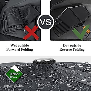 LEAGERA Sun Umbrella UV Protection Compact Windproof Reverse Umbrella for Rain - 54 inch Portable Automatic Open and Close Folding Inverted Car Travel Umbrella with Wooden Handle for Men,Black