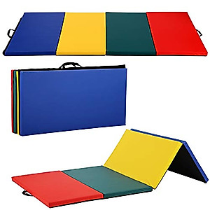 Exercise Mat, Gymnastics Mat Gym Mat 4x8x2 Thick Folding Panel Fitness Training Pad with Carrying Handles Fold Yoga Floor Tumbling Mat for Kids, Home, MMA, Martial Arts, Stretching, Aerobic, Workout