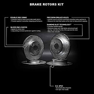 R1 Concepts Front Rear Brake Rotor Kit |Brake Rotors| Brake Disc |Drilled and Slotted|fits 2018-2022 Genesis G70; Kia Stinger