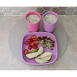 Re-Play Made in USA Toddler Dinnerware Set - 10 oz. Open Cup, 7" Flat Plate, 12 Oz. Bowl, Rounded Tip Fork and Deep Scoop Spoon - Dishwasher/Microwave Safe Plastic Dinnerware Set - Purple