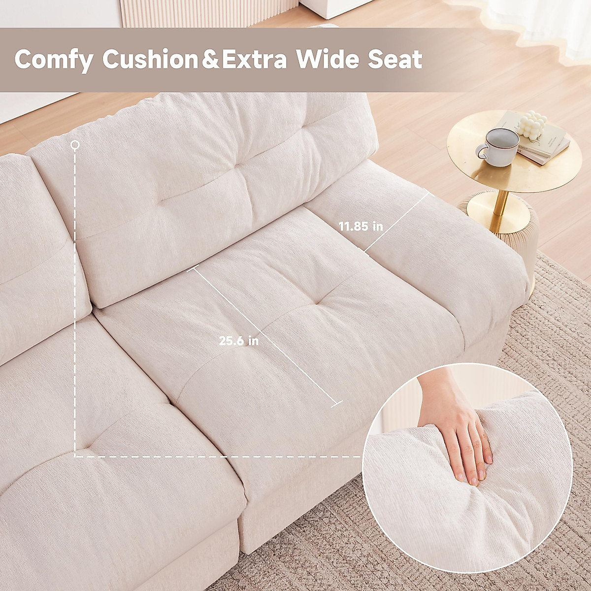 Howjoe 80" Chenille Cloud Deep Seat Overstuffed Couches for Living Room, Cozy Comfy Cloud Sofa with Solid Wood Frame, Modern Loveseat Sofa Couch for Small Spaces, Pillow-Designed Armrest Couch, Beige