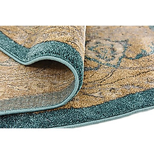 Unique Loom Aurora Collection Over-Dyed, Abstract, Botanical Southwestern, Transitional Area Rug, 8 ft x 8 ft, Teal/Beige