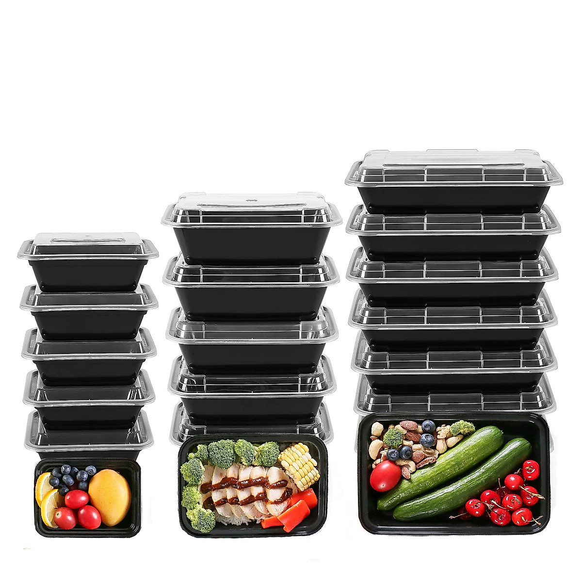 NutriBox [30 Pack] Meal Prep Containers in 3 Sizes 12, 24, 28 oz, Durable, Stackable, Reusable, BPA Free, Microwaveable, Dishwasher, Freezer Safe, Bento Box, Food Storage Set