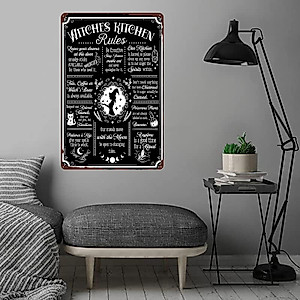 Witches Kitchen Rules Retro Metal Tin Sign, Witch's Brew Is Always Available, Funny Halloween Sign Kitchen Party Decoration Wall Art Rustic Farmhouse Decor 12x8 Inches