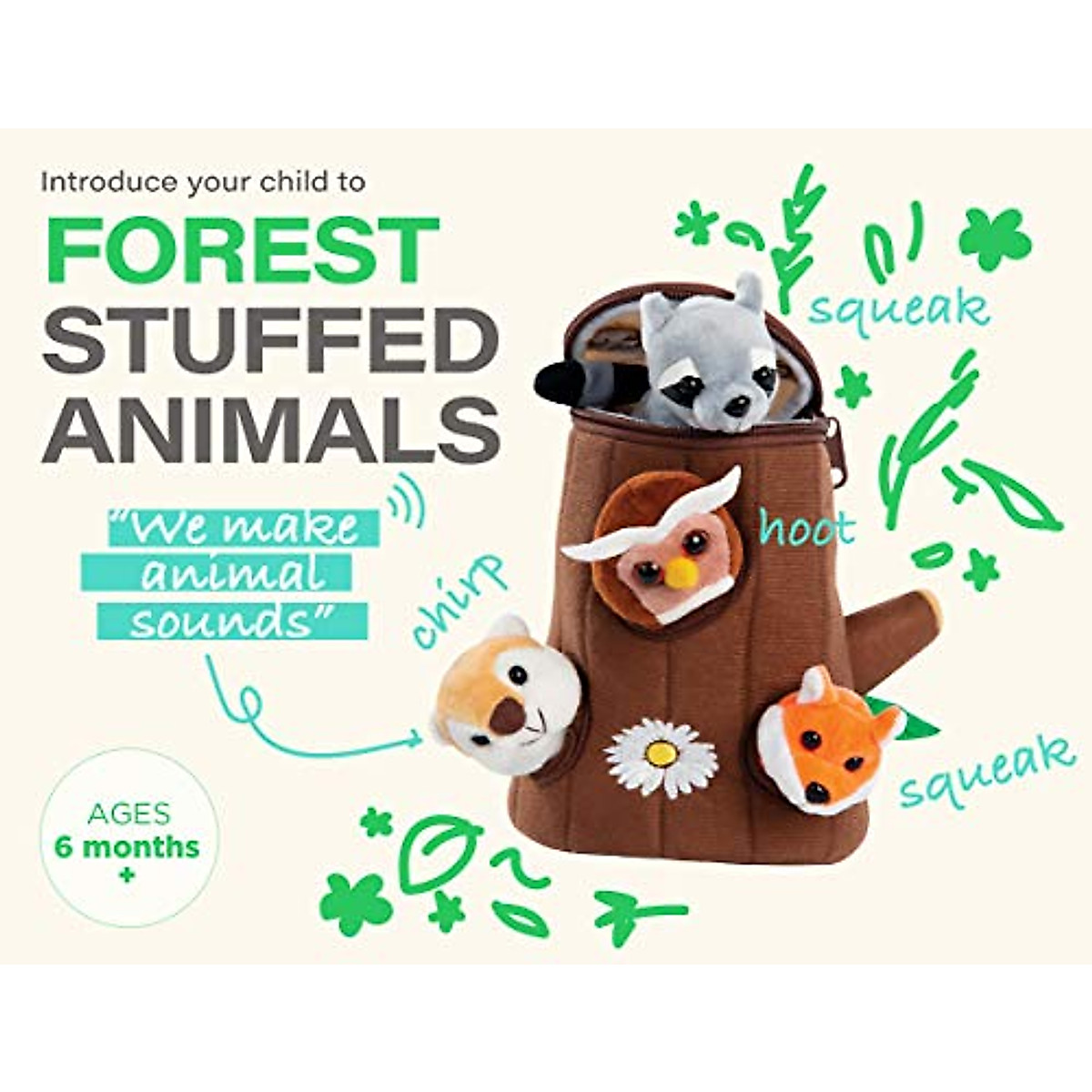Etna Friends of the Forest Talking Treehouse Playset - 5 Plush Woodland Animals with Carry Case