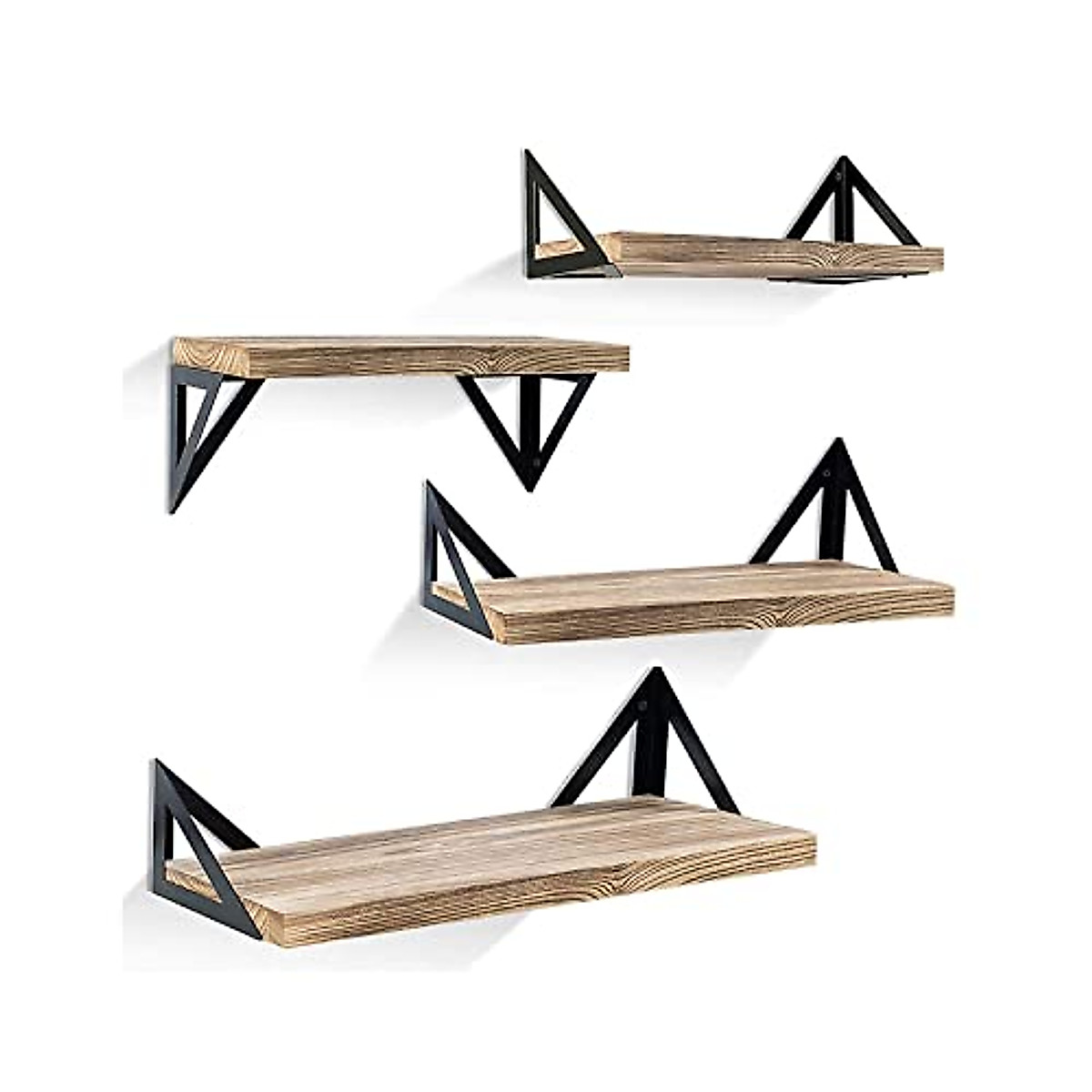 YYANTREL Floating Shelves Wall Mounted Set of 4, Rustic Wood Wall Shelves, Storage Shelves for Bedroom, Living Room, Bathroom, Kitchen, Office and More, Carbonized Black, 20 x 30 x 35 inches