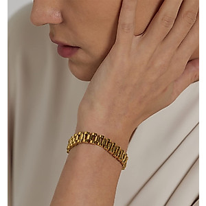 TOBENY Stainless Steel Bracelets for Women Men Silver Gold Plated Wristbands Link Chain Bracelets for Teen Girls Hiphop Gold Wrap Bracelets 6.5/7/8.2 inch Length with Gift Box