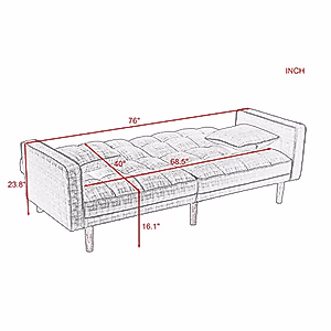 KoiHome Futon Sleeper Sofa with Adjustable Back and Two Pillows, Modern Chaise with Conical Wood Legs, Contemporary Home Furniture for Living, Bedroom,Office,Waiting Room, Polyester, Light Grey