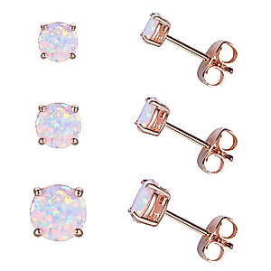 EPIRORA Sterling Silver Opal Stud Earrings for Women- Rose Gold Plated Opal Earrings Hypoallergenic Small Birthstone Earrings