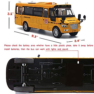 CORPER TOYS School Bus Toy Die Cast Vehicles Yellow Large Alloy Pull Back 9'' Play Bus with Sounds and Lights for Kids