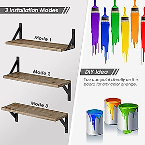 Floating Shelves with Black Metal Brackets Set of 3, Light Wood Wall Bookshelf for Bedroom Over Desk Bed, Hanging Shelf for Office Kitchen Living Room, Bathroom Over Toilet (Natural Color)