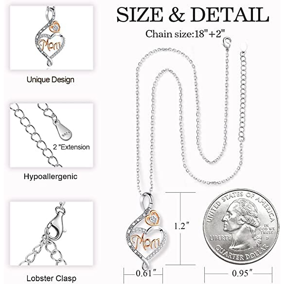 BFF&UNICORN Gifts for Mom,Sterling Silver Heart Infinity Mom Necklaces for Women,Birthday Mothers Day Jewelry Gifts for Mom from Daughter Son